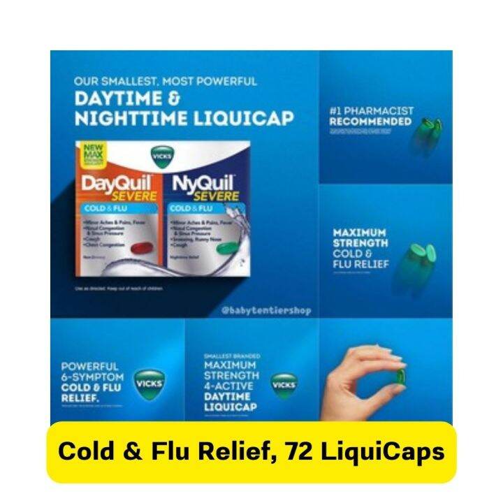 พร้อมส่ง Vicks Severe DayQuil and NyQuil Cough, Cold & Flu Relief, 72 ...