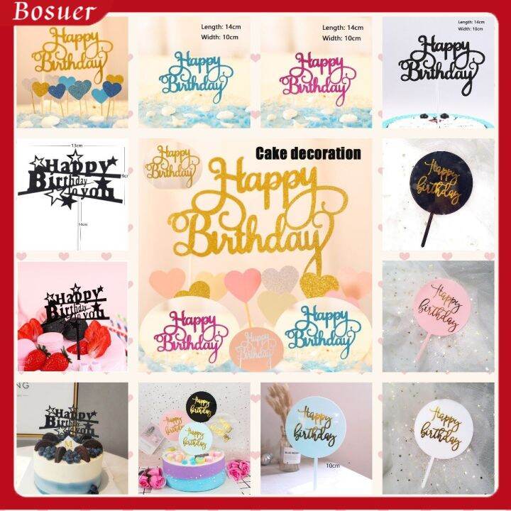 【Bosuer💛COD】1 Pcs Cake Topper Happy Birthday Karakter️ Glitter Tulisan Happy Birthday Di Atas ...