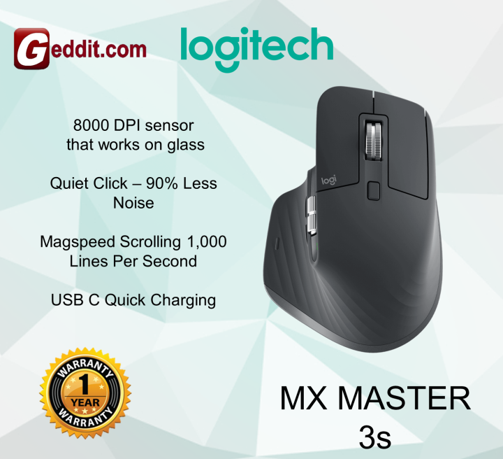 LOGITECH MX MASTER 3 / MX MASTER 3S WIRELESS BLUETOOTH MOUSE WITH HYPER FAST SCROLL WHEEL AND ...