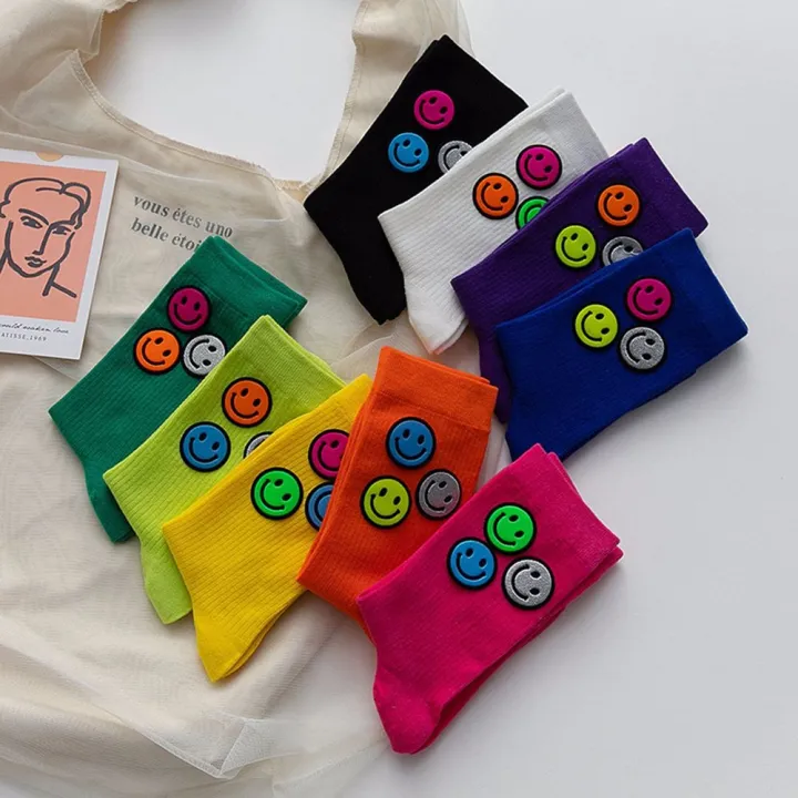 IEGM2Y เรียบง่าย ระบายอากาศได้ น่ารัก หวาน เด็กผู้หญิง ฝ้าย ถุงเท้ายิ้ม ถุงเท้ายาวครึ่งนิ้ว ร้าน ...