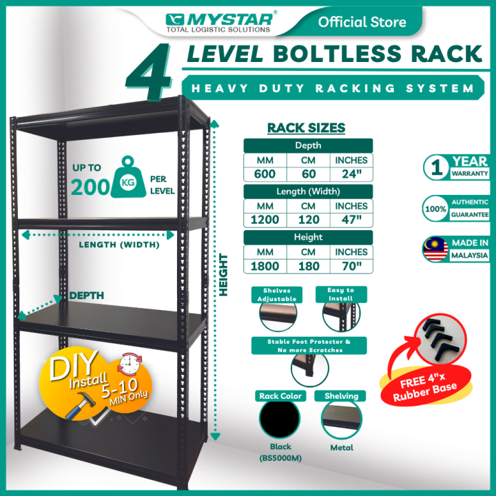 MYSTAR Boltless Rak BLACK Boltless Display Rack Shelf Rack Storage 60(D ...