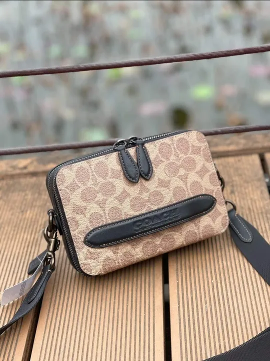 Coach C2610 Charter Double Zip Crossbody Bag in Tan Signature Coated ...