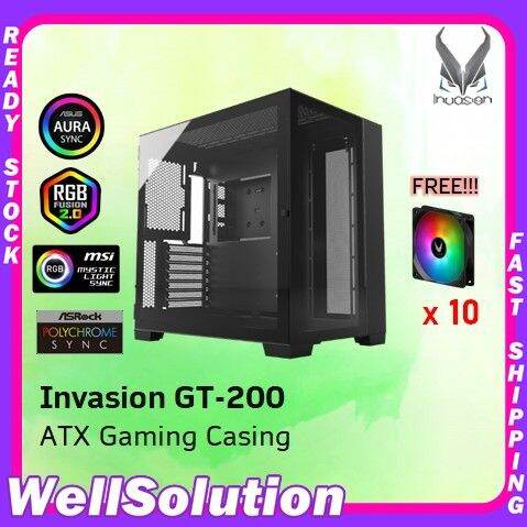 INVASION GT-200 ATX CASING / CASE / CHASSIS BLACK WITH 10 ARGB FAN ...
