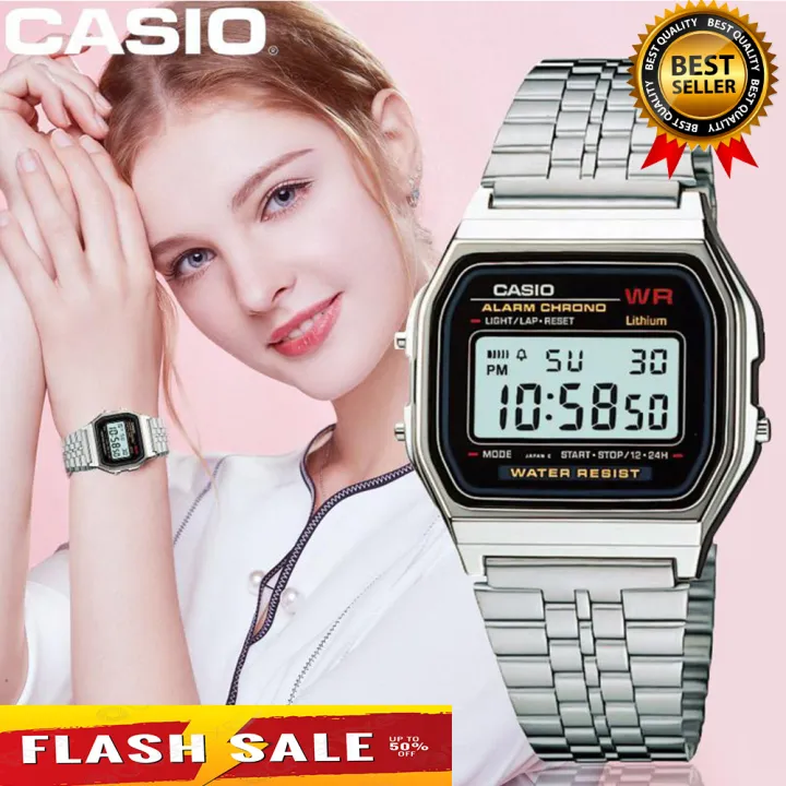 Casio A159W Classic Digital Black Dial Silver Stainless Steel Strap ...