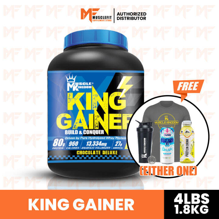Muscle Kingdom King Gainer Mass Gainer 4 lbs/1.8kg + Shaker or Tshirt ...