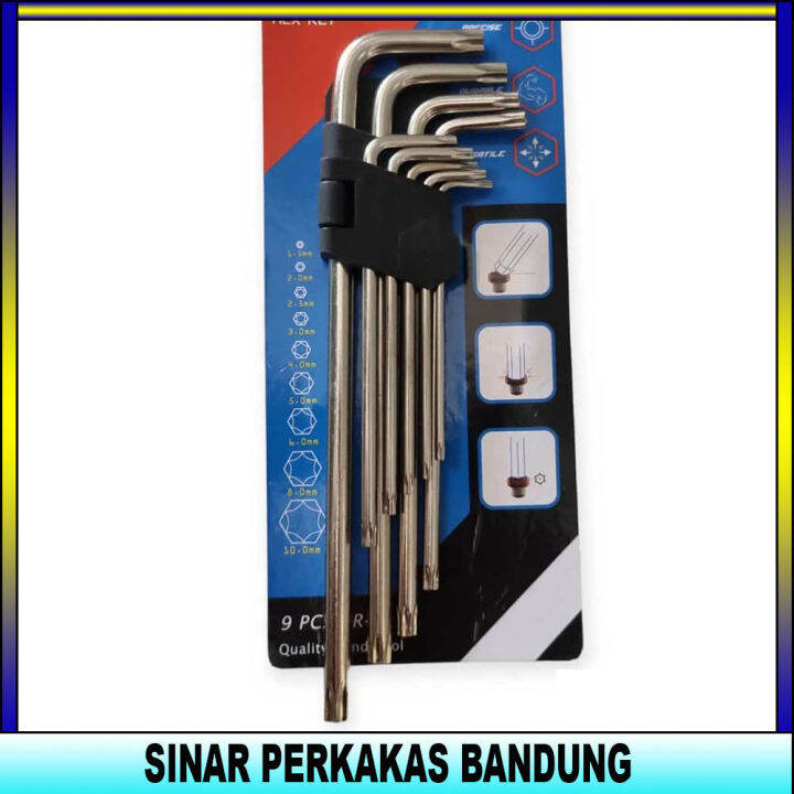 Kunci L Bintang Panjang Tekiro / POPAYE 9pcs Lubang / TORX Key Long Set berlubang chrome ...