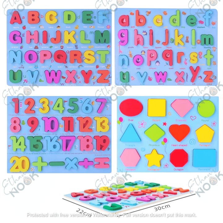 Wooden Peg Puzzle Board Blue Colorful 3D Embossed Chunky Alphabet ...