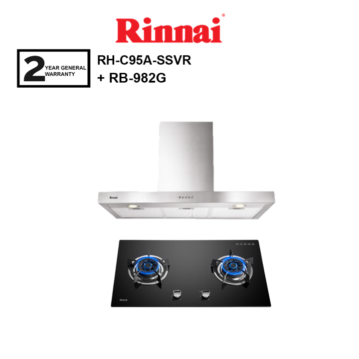 { COMBO } Rinnai RH-C95A-SSVR 90cm Chimney Cooker Range Hood RHC95ASSVR + Rinnai RB-982G 88cm 2 ...