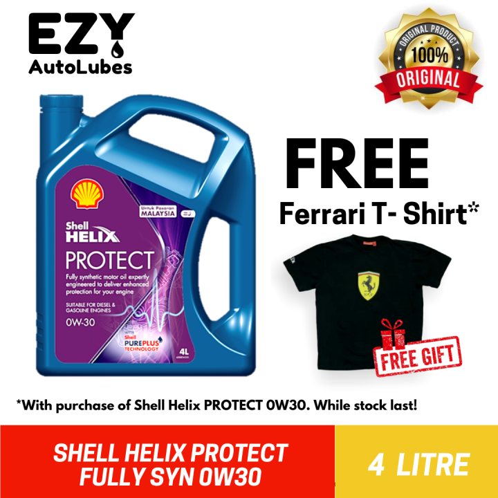 Shell Helix Protect 0W30 4L Fully Syn FOC Ferrari T-Shirt *4L 👉 PASARAN ...