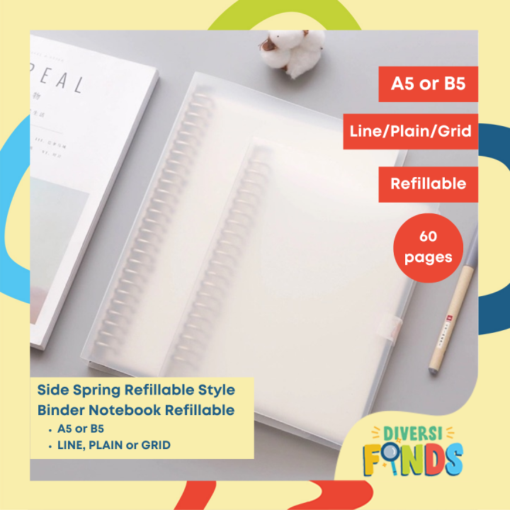 MUJI Style Binding Notebook Refillable - Size A5 and B5 60 SHEETS ...