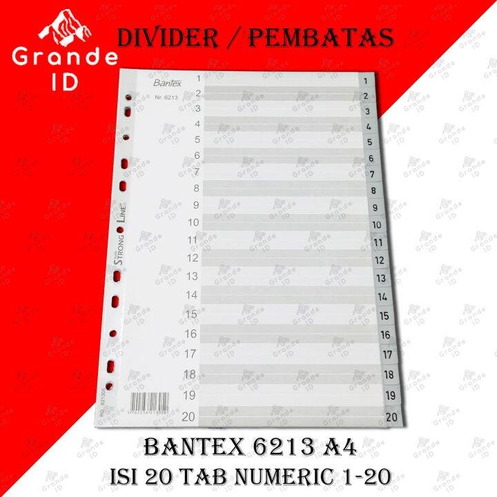 DIVIDER BANTEX 6213 A4 ISI 20 TAB NUMERICAL 1-20 INDEX PEMBATAS FILE ...
