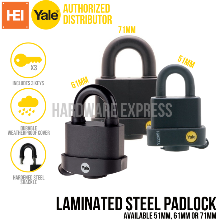 Yale Black Laminated Steel Padlock Y220 Series 51mm, 61mm, 71mm ...