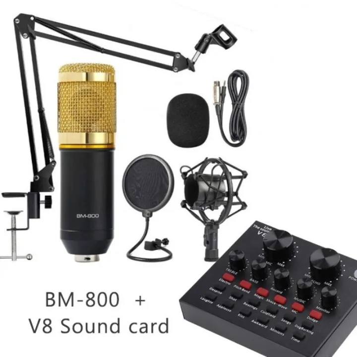 100% ORIGINAL Bm-800 MICROPHONE SET with V8 SOUND CARD Set for Studio ...