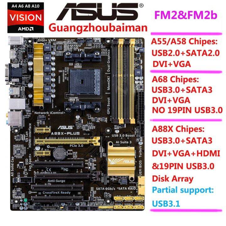 COD Used A68 Micro ATX FM2 motherboard / AMD Socket FM2+ A55 / A58 ...