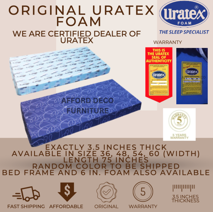 Original Uratex Foam w/ Free Cotton Cover 3.5 inches Thick 75 in ...