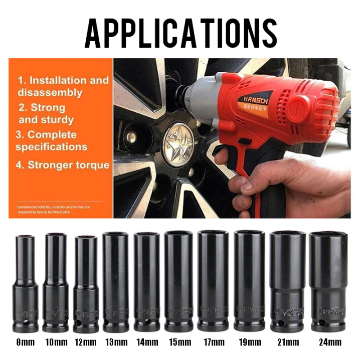 【In Stock】10-piece impact wrench socket set adapter hand tool set 8 ...