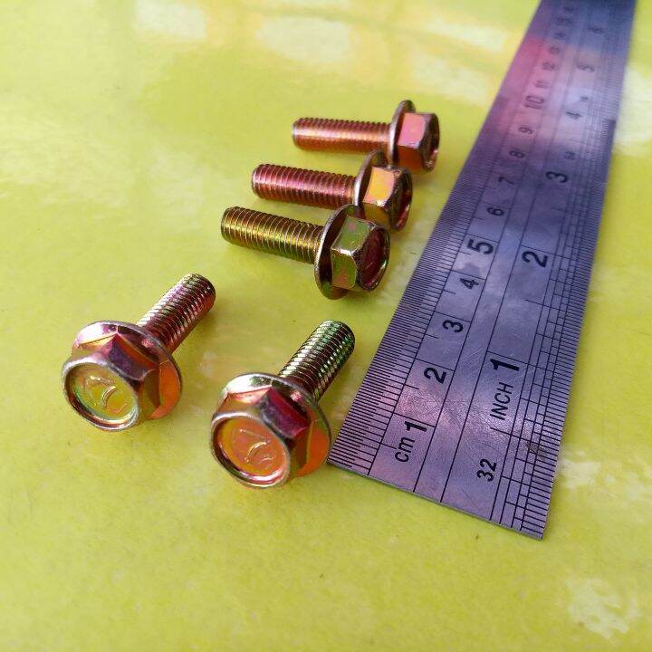 FLANGE BOLT KUNING M6 X 20 / BAUT 10 KUNCI 10 / BAUT TOPI M6 X 20 KUNING / FLANGE BOLT M6X20 ...