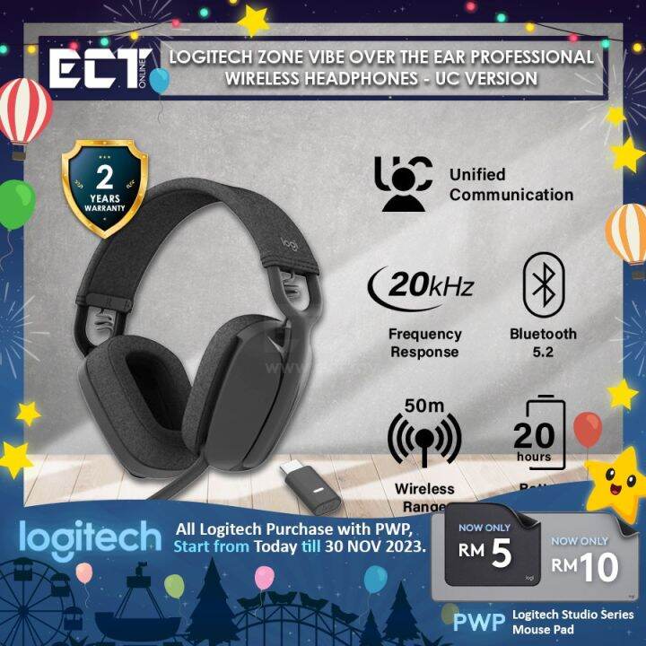 Logitech Zone Vibe Over the Ear Professional Wireless Headphones (UC Version 981-001200 | Teams ...