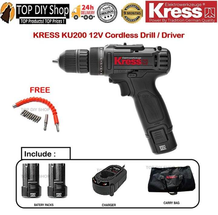 KRESS KU200 12V 2 Speed Cordless Drill Driver Wall Wood Iron Screw Besi Kayu Skru Intelligent ...