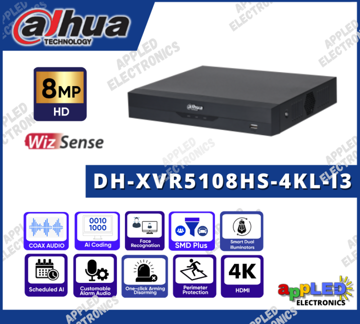 Dahua DH-XVR5108HS-4KL-I3 8CH 8MP WIZSENSE DVR with AoC (Audio over Coax) Support | Lazada PH