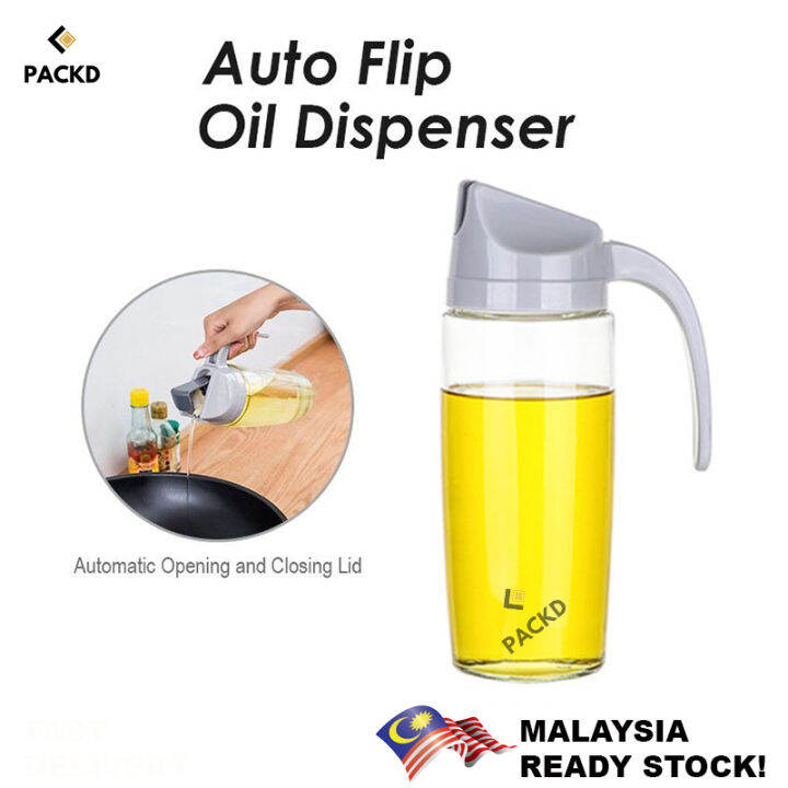 600ml Auto Flip Cooking Oil Glass Dispenser Bottle Soya Sauce Vinegar ...