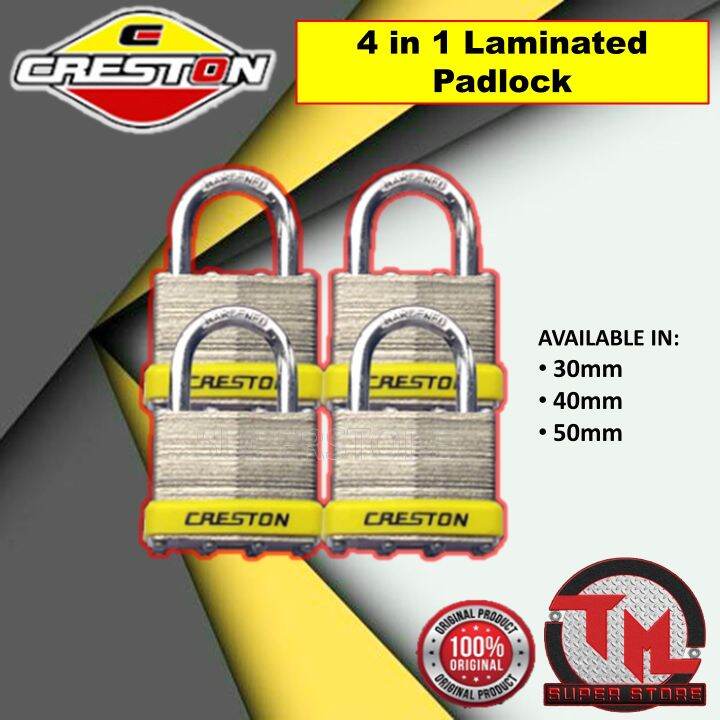 CRESTON Padlock 4 in 1 Laminated Padlock set 30mm / 40mm / 50mm • Tm ss ...