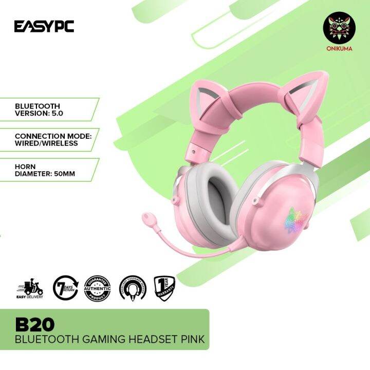 EasyPC | Onikuma B20 Bluetooth Gaming Headset Pink Earphones For Better ...