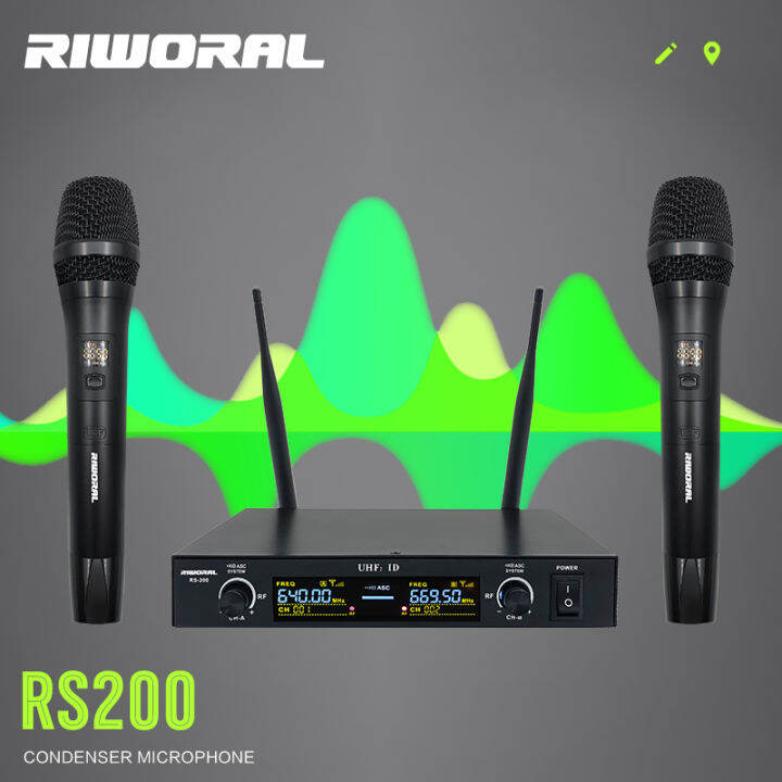 Wireless Microphone System Dual UHF Handheld Cordless Mic Set Work ...