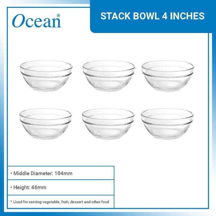 Ocean Glassware Stack Bowl Clear Glass Bowl 4 inches Set of 6 | Lazada PH