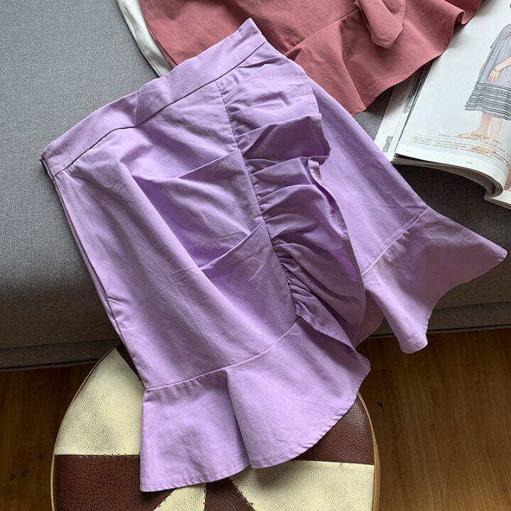 Purong kulay A-line na palda ng Korea, simpleng istilong Koreano ...