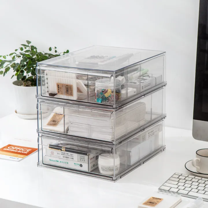 Drawer type desktop storage box plastic acrylic transparent square file ...