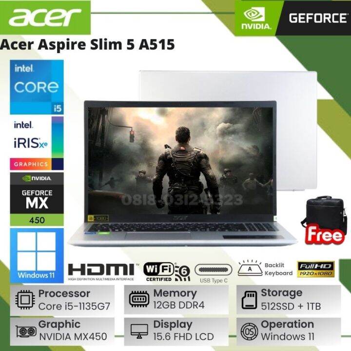 ACER ASPIRE 5 Slim A515-56G-559R - i5 1135G7 - NVIDIA MX450 - RAM 12GB ...