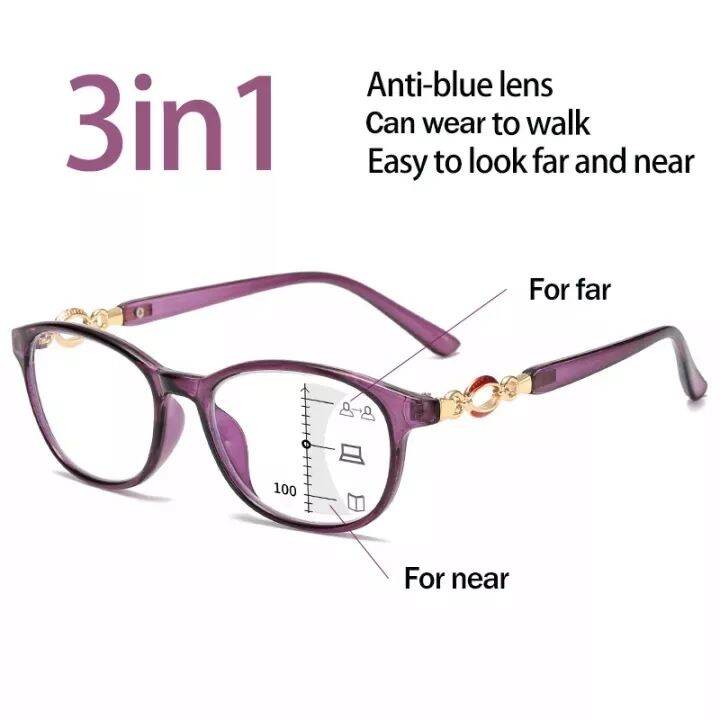 OYKI New 3 in 1 Progressive Multifocal Reading Glasses Women Anti-blue ...
