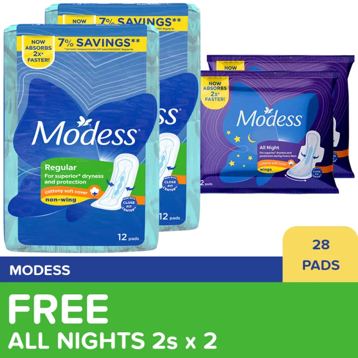 Modess Cottony Soft Non-Wing Sanitary Napkins 12s x 2 + FREE All Night ...