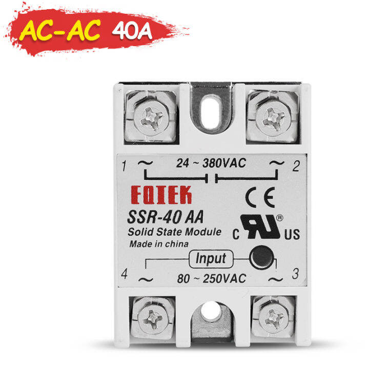 SSR-40AA AC-AC เฟสเดียวโซลิดสเตตรีเลย์ SSR แรงดันไฟฟ้า40AA 80-250V AC ...