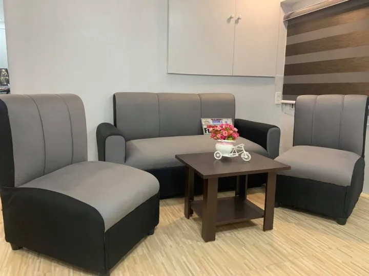 SALA SET SOFA SET GRAY FABRIC WITH WOOD TABLE | Lazada PH