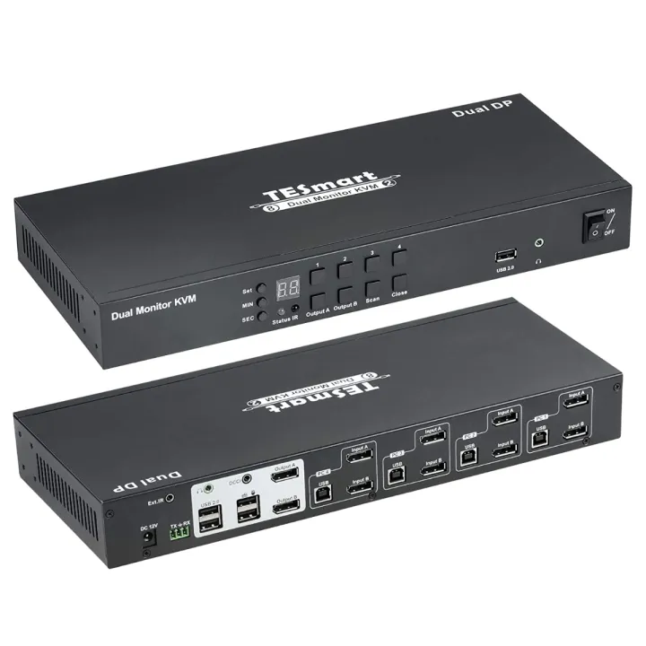 TESmart Dual Monitor KVM Switch 4 DisplayPort PCs + 2 DisplayPort ...