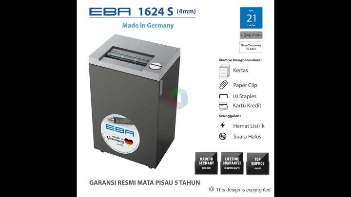 EBA 1624S Heavy Duty Paper Shredder (Straight Cut) 35 Liters / MESIN ...