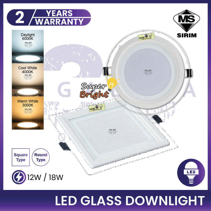 [SIRIM] LED Glass Downlight 4Inch 12W / 6Inch 18W Round Square LED ...
