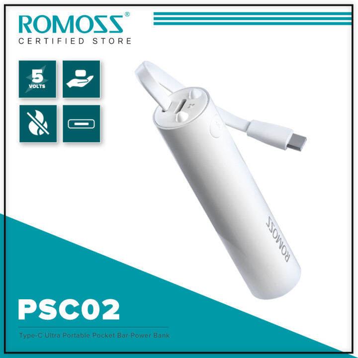 Romoss PSC02 7.4W 2000mAh Pocket-Bar Power Bank Type C Input, Type C ...