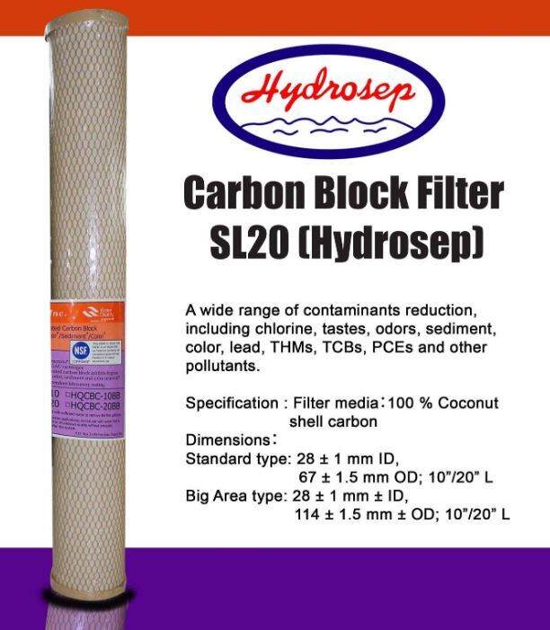 Hydrosep Coconut Activated Carbon Block Filter CTO 20SL ORIGINAL with ...