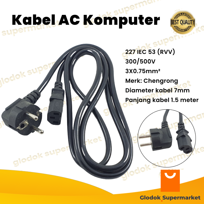Kabel AC Komputer 3x0.75mm Power CPU Jack Panjang 1.5 meter | Lazada Indonesia