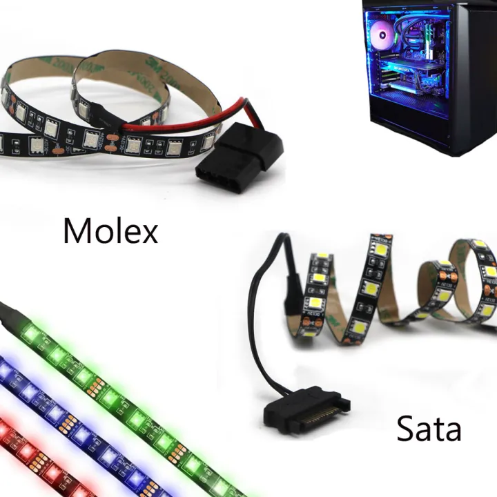 DC 12V SATA Molex Connector LED Strip For PC Computer Case Panel Header ...