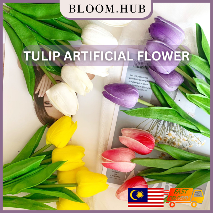 BLOOM.HUB 1 PCS Tulip Artificial Flower PU Fake Flowers Bouquet Plant Decoration Wedding Bunga ...