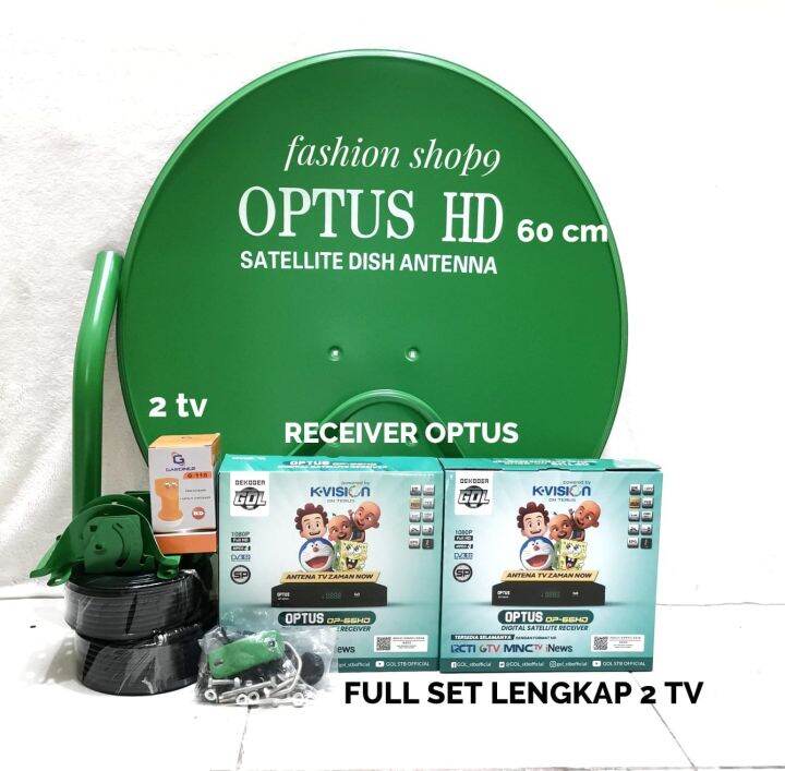 Parabola Mini Full Set Lengkap 60 cm Optus Hijau Termasuk 2 Pcs Receiver Optus - Odu Parabola ...