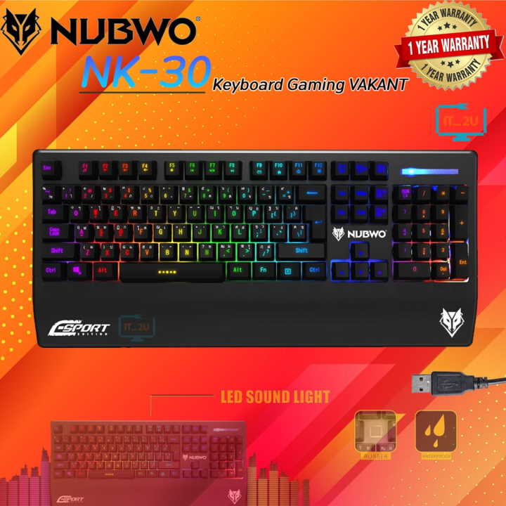 Nubwo NK-30 Keyboard Gaming Vakant Led Sound Light Rubber Dome Switch กันน้ำได้ | Lazada.co.th