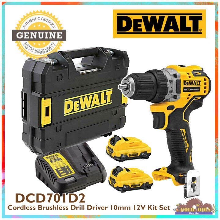 DeWalt DCD701D2 Cordless Brushless Drill Driver 10mm 12V Kit Set ...