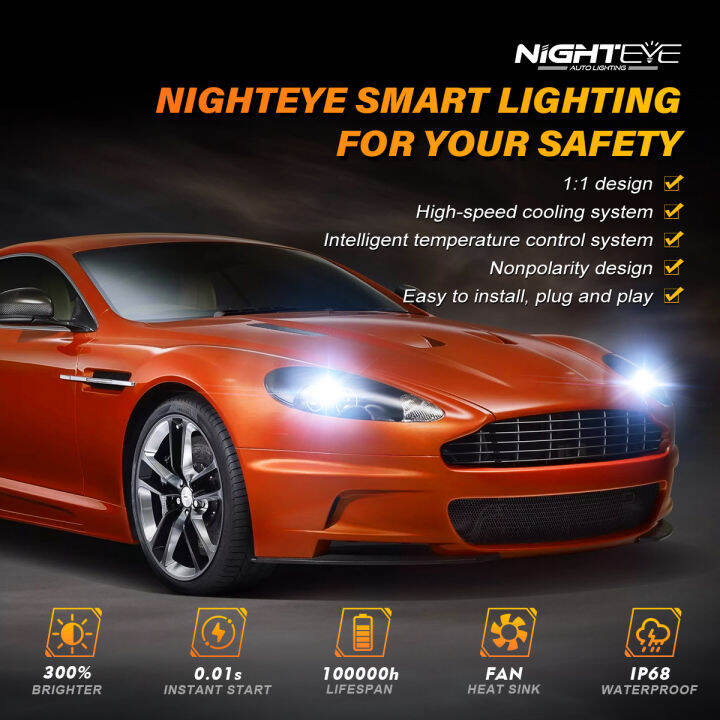 6500K Pair LED Car Headlights DC 9V-32V NightEye Auto Lighting Cool ...