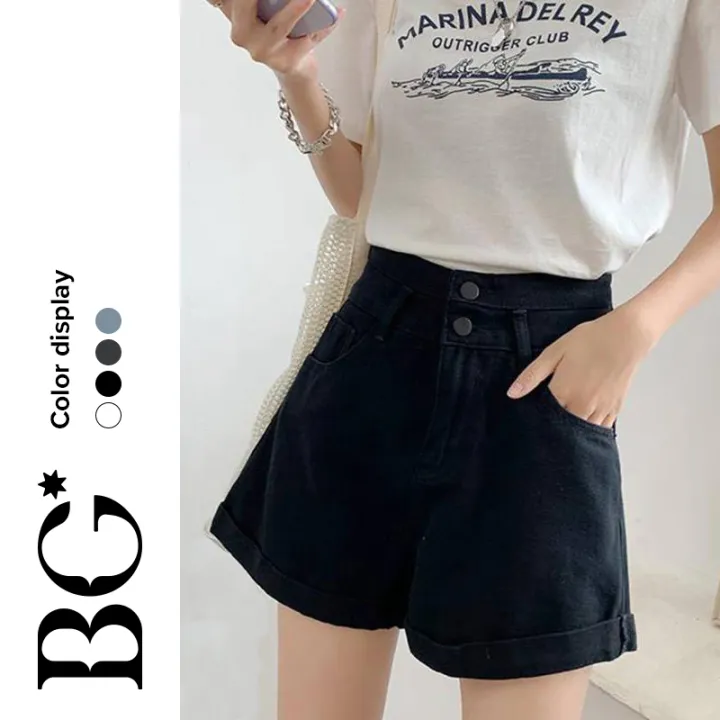 BG World ยีนเอวสูงหญิงกางเกงขาสั้น การออกแบบปุ่มคู่ใช้งานได้หลากหลายและบาง BG089 | Lazada.co.th