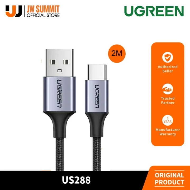 Ugreen US288 2M USB-C to USB-A Fast Charger, Copper Buckle Protective, Soft Nylon Weave, Gray ...